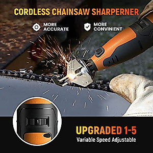 Seesii Cordless Chainsaw Sharpener, Electric Handheld Chainsaw Sharpening Kit, Multi-Function High Speed Chain Saw Sharpen Tool Set Battery Powered with 12pcs Sharpening Wheels, Angle Attachment