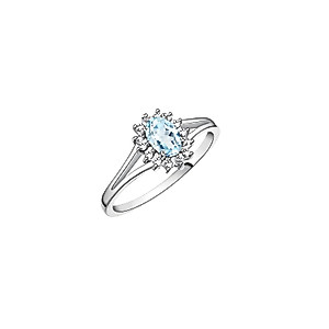 March Birthstone Ring - Aquamarine in White Gold Plated or Yellow Gold Plated Silver