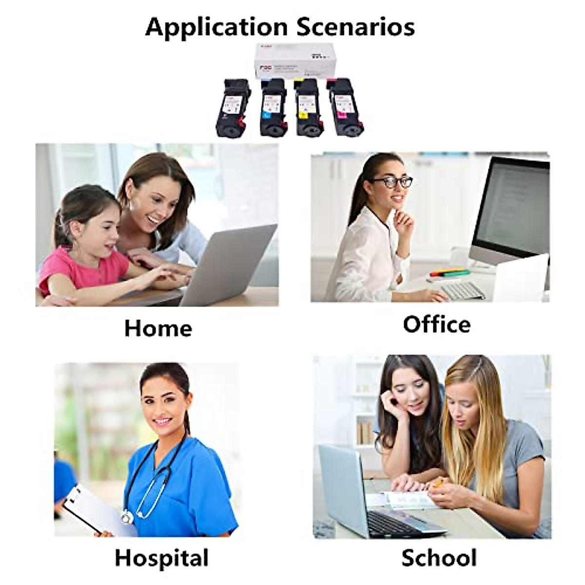 FDC Compatible 106R01597 106R01594 106R01595 106R01596 Toner Cartridge Replacement for Xerox Phaser 6500 WorkCentre 6505 Printers (4 Colors)