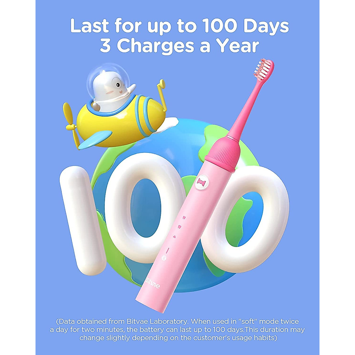 Bitvae Kids Electric Toothbrush, Child Toothbrush, Toddler Electric Toothbrush for Boys and Girls, Pink Blue Toothbrush, Kids Toothbrush with 3 Modes, Pressure Sensor