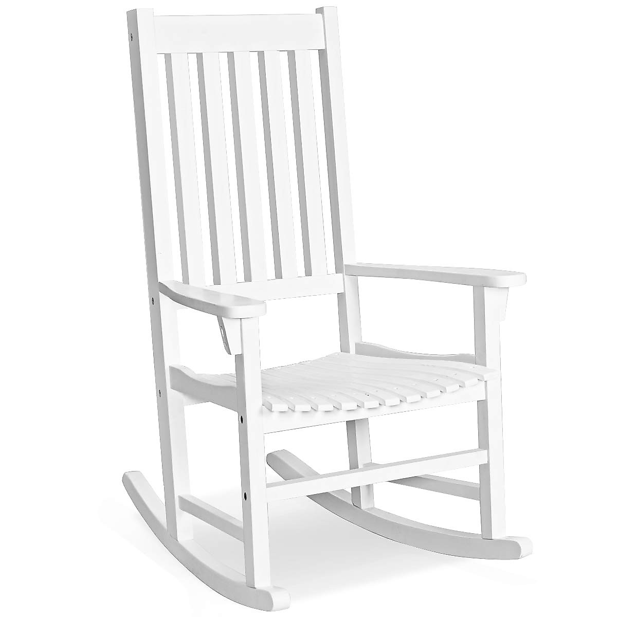 Tangkula Acacia Wood Porch Rocking Chair Set, Wooden Rocking Chair Rocker with High Back & Armrest for Indoor Outdoor Use, Patio Rocker for Garden Lawn Balcony Backyard Poolside (2, White)