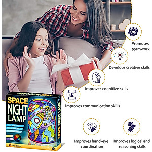 Kids NightLamp DIY Kit- Creative Arts and Crafts for Girls and Boys Ages 5 Years and up- Stained Glass lamp with Window Paint and Circuit - Best Gift Art Kits