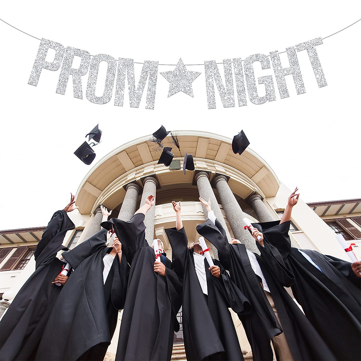 Prom Night Banner, Prom 2025 Decorations, Class of 2025 Graduation Bunting Garland, Congrats Grad Party Decorations Silver Glitter