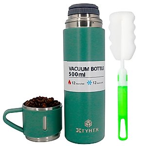 XTYHTX 17oz Stainless Steel Insulated Coffee Bottle,Vacuum-Insulated Beverage Bottle with Handle, Leak-Proof for Coffee, Tea, Water, Hot or Cold, (Green)