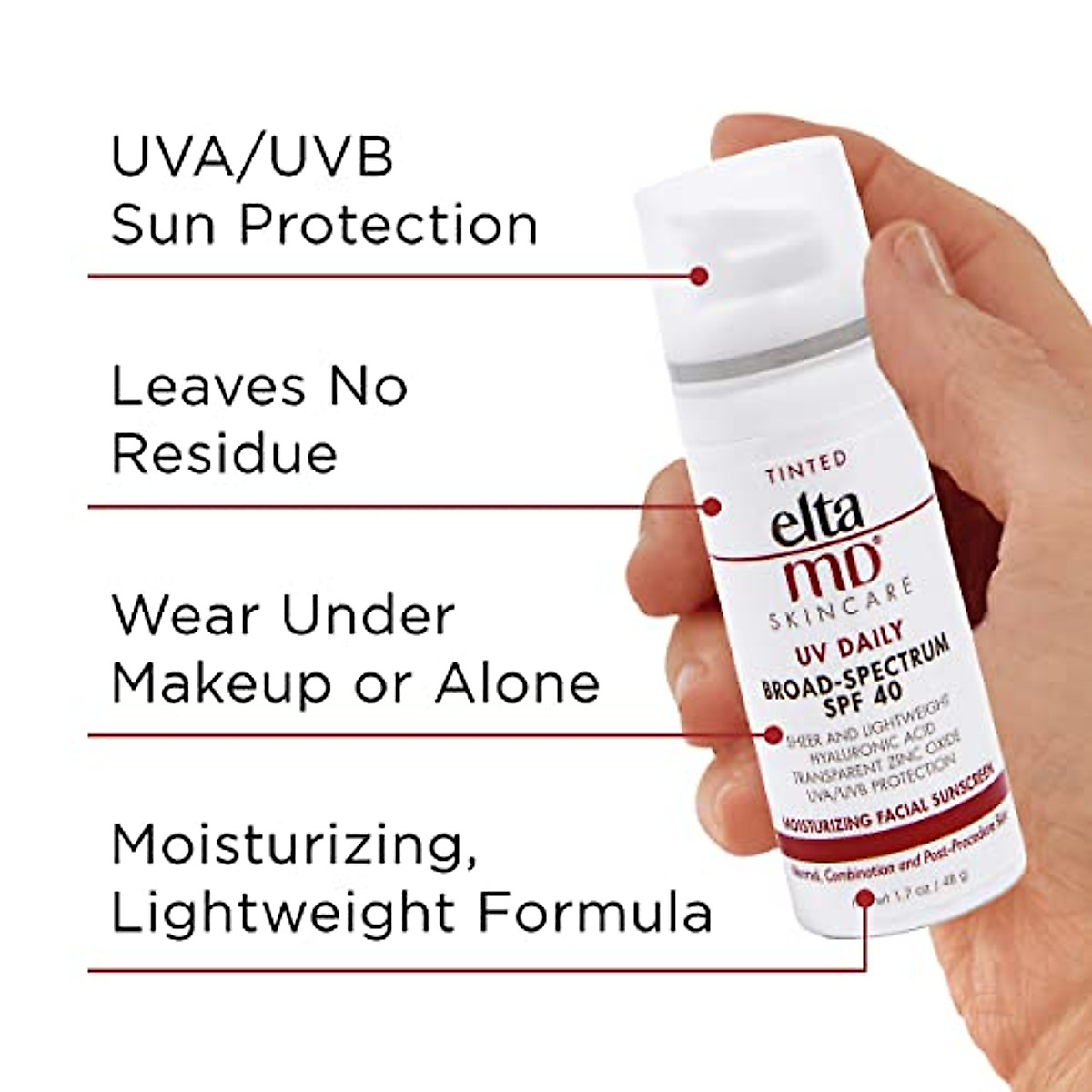 EltaMD UV Daily SPF 40 Tinted Sunscreen Moisturizer Face Lotion, Tinted Sunscreen with Hyaluronic Acid, Broad Spectrum Hydrating Sunscreen, Non Greasy, Sheer, Mineral-Based, 1.7 Ounce