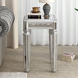 Modern Glass Mirrored End Table with Adjustable Legs, Versatile Design Sleek Corner Table Side Table with Waterproof Surface, Luxury Exterior for Living Room, Bedroom