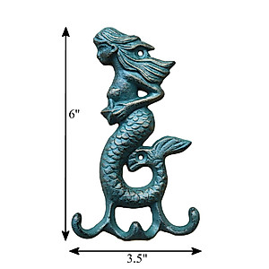 Mermaid Cast Iron Wall Hook, Decorative Metal Key Hanger, Towel Hook with Screws and Anchors