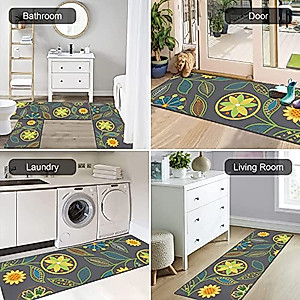 HEBE Floral Kitchen Rug Sets 3 Piece with Runner Non Slip Kitchen Rugs and Mats Washable Kitchen Mats for Floor Boho Area Rugs Doormat Carpet for Hallway Entryway Laundry Living Room