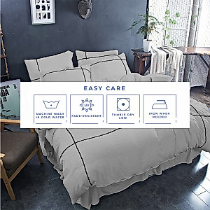 Kotton Culture 3 Piece Luxe Geo Geometric Duvet Cover Set with Zipper Closure & Corner Ties 100% Egyptian Cotton Plush Modern 600 Thread Count (Silver, Queen)