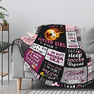 Soccer Gifts for Girls, Gifts for Soccer Lovers, 60"x50" Soccer Blanket for Girls Soccer Gifts, Gifts for Soccer Players, Best Soccer Girl Soft Flannel Blanket for Soccer Team Girls