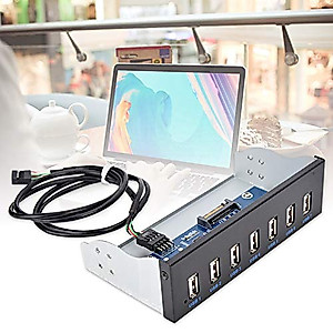 7 Port USB Hub Drive Bay,USB Hub Box Panel,USB2.0 Lossless Data Transmission USB Hub Drive Panel with 9pin-9pin Cable,Front Panel Hub for Scanner, Typewriter, Digital Camera