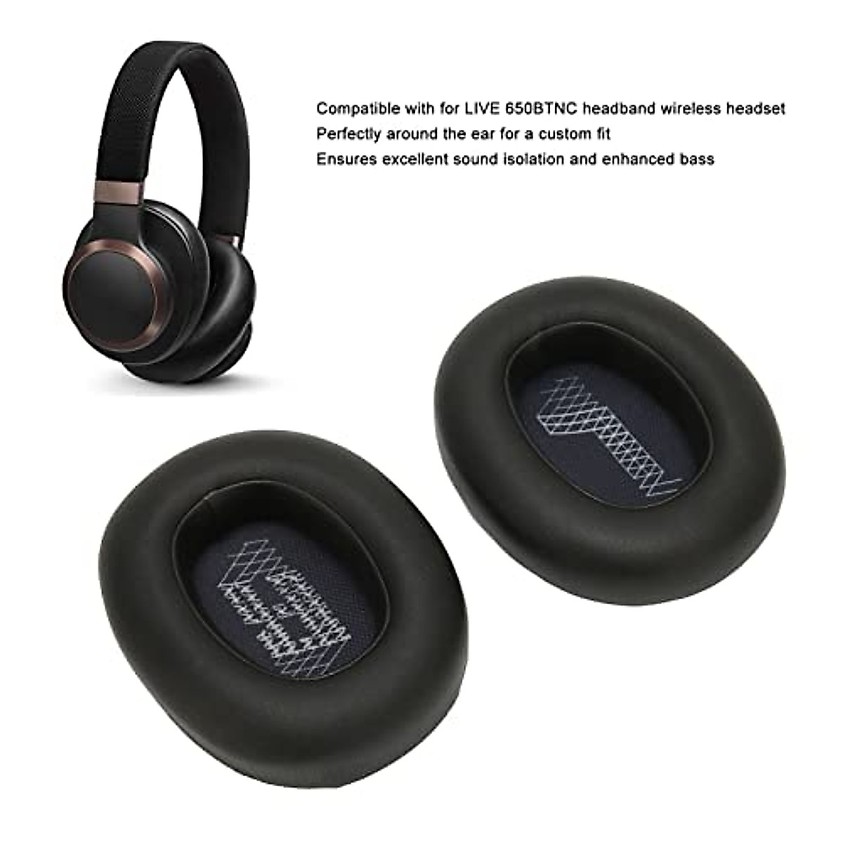 Yoidesu Replacement Ear Pads for JBL, Professional Earpads Cushions for JBL Live 650BTNC Headphone, Noise Reduction Soft Comfortable Ear Cushions(Black)