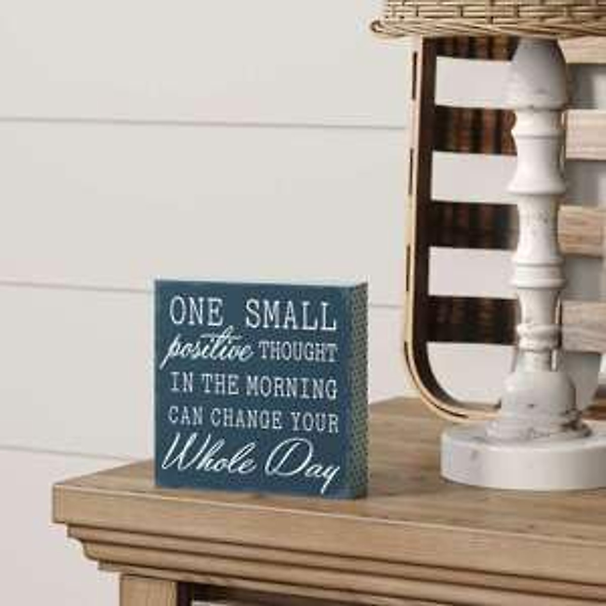 Barnyard Designs 'One Small Positive Thought' Wooden Box Sign Motivational Desk Decor, Primitive Decor Office Desk Decorations for Women Office Bathroom Shelf Decor, Inspirational Desk Decor, 5x5
