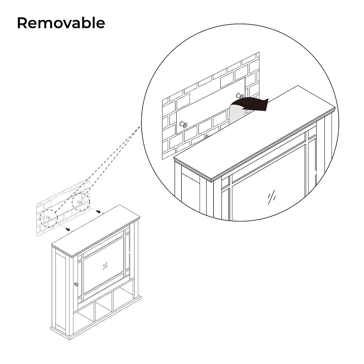 Elegant Home Fashions Neal Removable Wooden Medicine Cabinet with Mirrored Door, White
