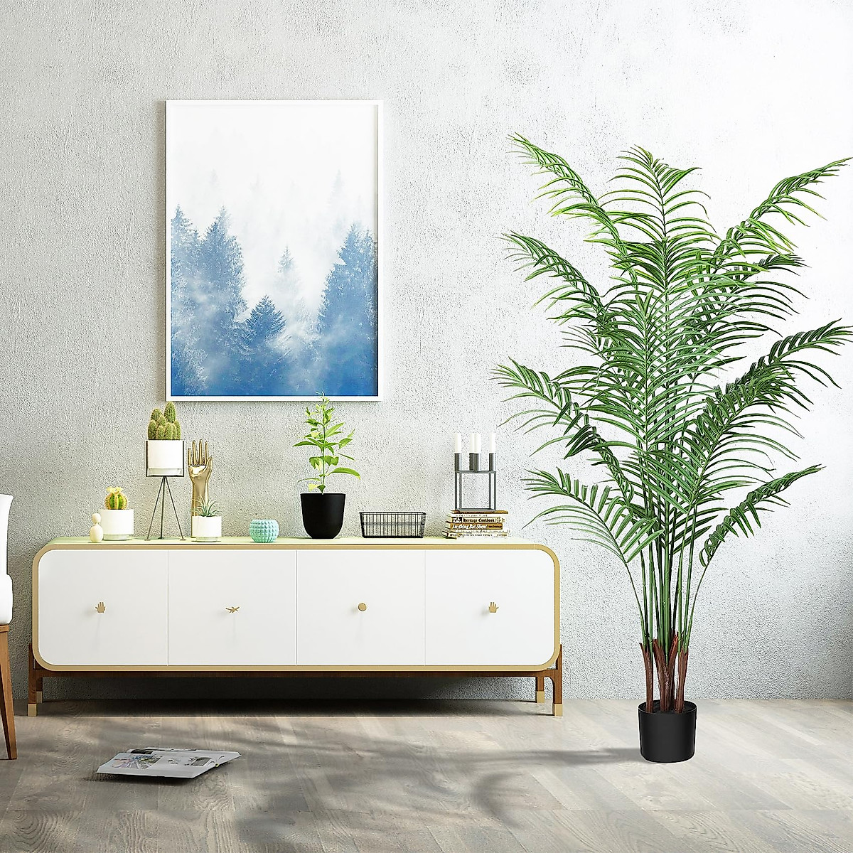 6ft Artificial Palm Plant, Pre-Potted Artificial Plant with Realistic Moss, Built-in Metal Wire, Using Injection molding Technology, Housewarming Gift, Office Home Decoration 2 pc