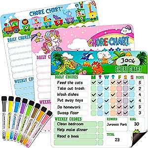 3Pcs Magnetic Dry Erase Chore Chart for Kids Multiple Kids with 8 Colored Markers, Reward Chart for Kids Responsibility Behavior Dry Erase Calendar Whiteboard for Fridge School Home Supplies