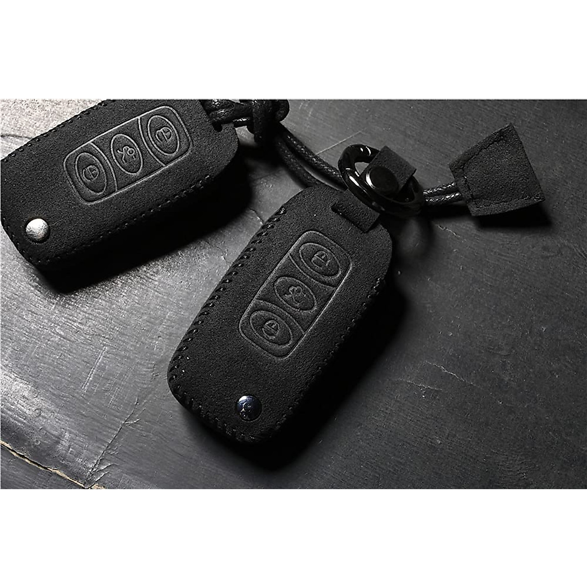 JanneChou Alcantara Handmade Leather Smart Key Fob Case Holder Shell Cover Compatible for Bentley Continental GT GTC Mulsanne Flying Spur