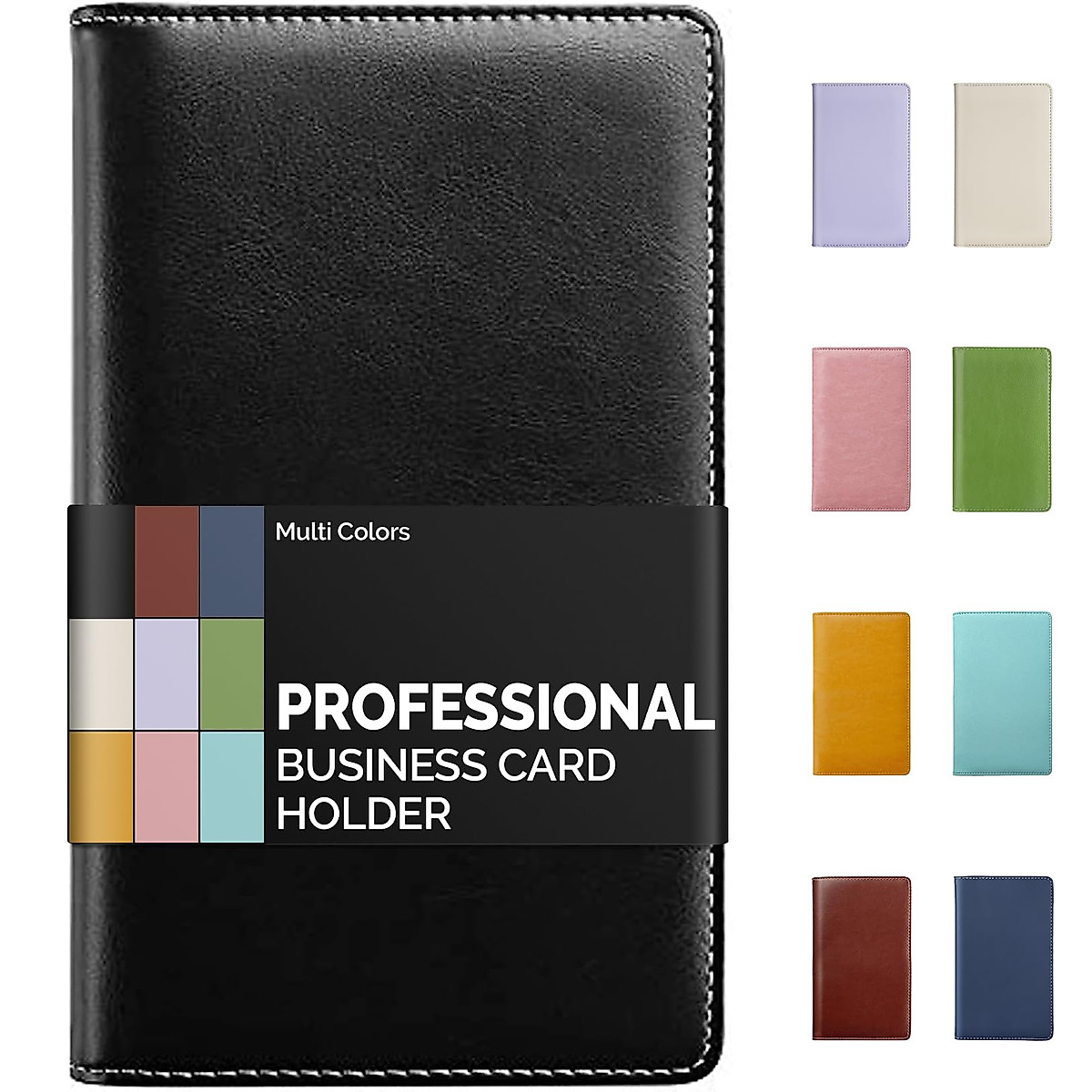 Sooez Leather Business Card Book Holder, Professional Business Cards Book Organizer, 240 Card Capacity PU Name Card Credit Cards Book Holder Booklet (Black)