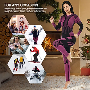 MEETYOO Women's Thermal Sets Winter Long Johns Warm Base Layer Top Bottom Cold Gear Skiing Underwear, Rose Red, Medium