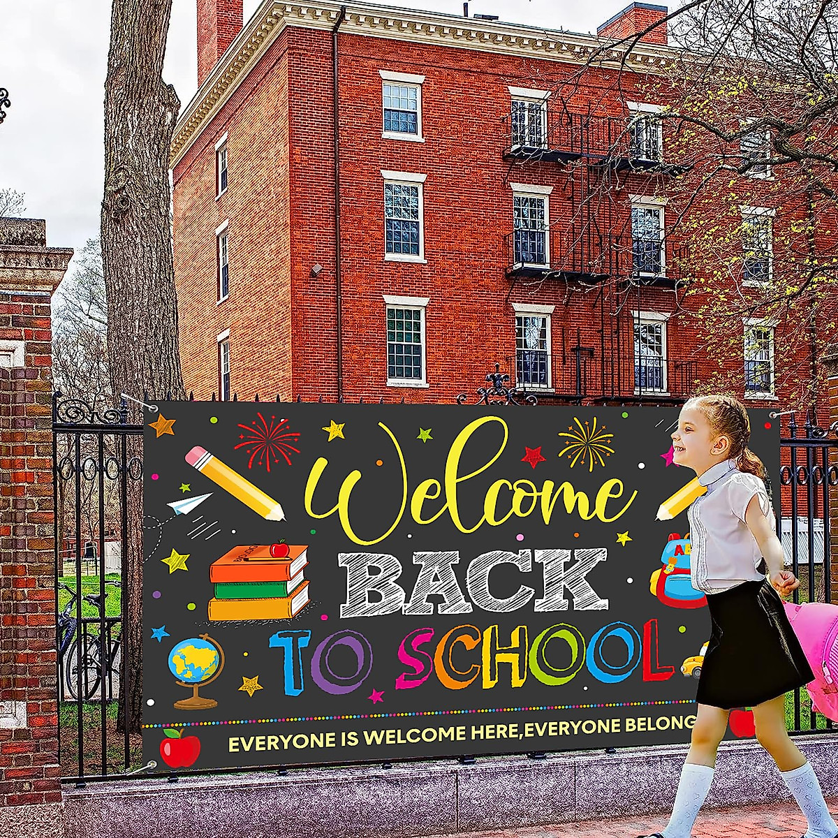 Welcome Back to School Backdrops, Welcome Back Bulletin Board Back to School Banner Sign Hanging Fabric Photography Background for First Day of School Classroom and Office Decorations,73x44 Inch