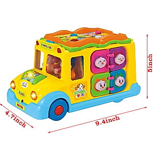 fisca Intellectual Musical School Bus, Learning Educational Toys for Baby & Toddler, Electronic Car with Lights for 1 2 3 Year Old Boys and Girls
