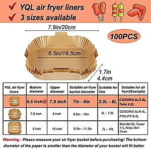 YQL Air Fryer Parchment Paper Liners,100Pcs 8 Inch Disposable Air Fryer Liners Square Non Stick Greaseproof Paper Sheets for Air Fryer Basket Compatible with Ninja,Tower,Cosori and More