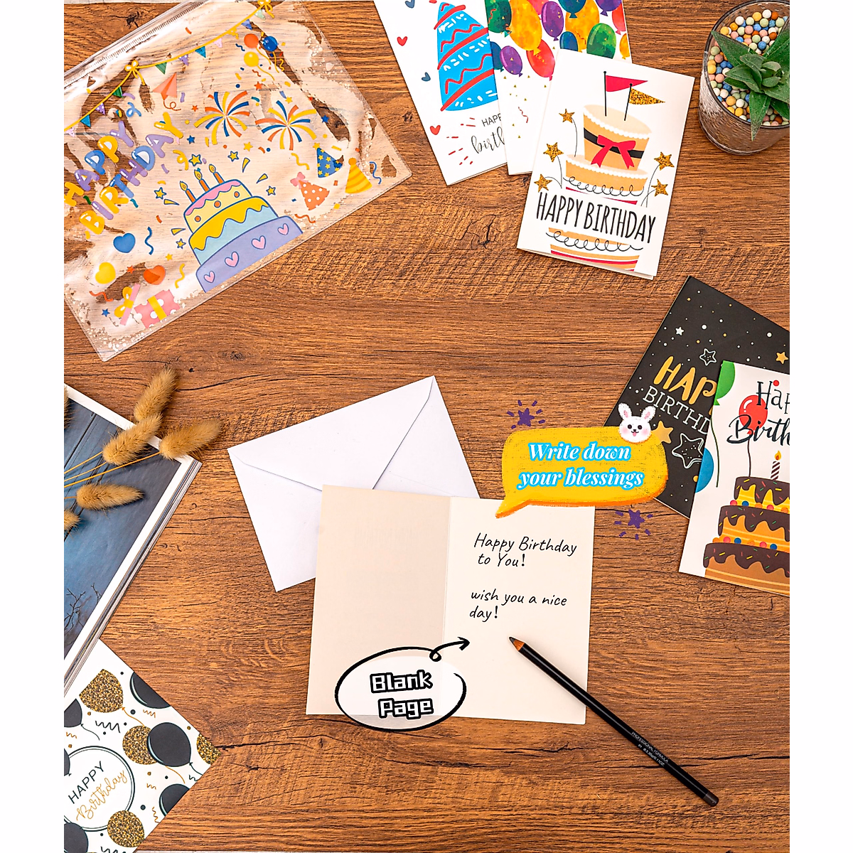 Aokisen 24 Unique Birthday Cards Bulk with Envelopes & Stickers, 4×6 inches Blank Happy Birthday Card Set, Pack of Birthday Cards for Kids, Men, Women (Style A)