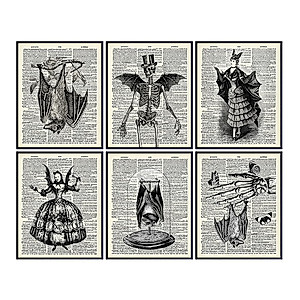 Goth Room Decor - Bat Wall Decor - Skeleton Decor - Steampunk Decor - Gothic Home Decor Wall Art - Bat Wall Art - Gothic Gifts - Medieval Decor - Creepy Scary Poster Set - Halloween Decorations