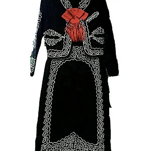 Border Merchant Women's Mariachi Charro Dress Outfit Mexico Folklorico 5 De Mayo Fiesta Dance Black/White (XS)