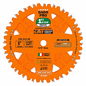 CMT ORANGE TOOLS 230.312.08 DADO Set Saw Blade HW D=8” B=5/8” Z12 FTG+ATB Orange PTFE