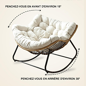 HARELA Outdoor Patio Rocking Chair, Indoor Rattan Rocker Chair, Oversized Wicker Chair Padded Cushion Rocker Recliner Chair Outdoor for Front Porch, Garden, Comfy Rocker Chair with Thick Cushion