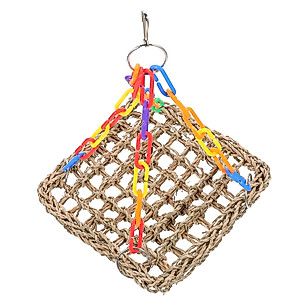 VILLCASE Bird Foraging Cage , Seagrass Woven Climbing Hammock Swing Mat with Colorful Chewing Rope Toys, Suit for Lovebirds, Finch, Parakeets, Conure, Cockatiel