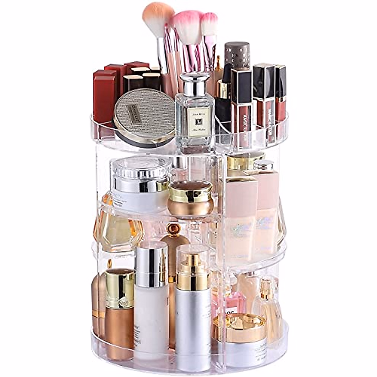 Cq acrylic 360 Degree Rotating Makeup Organizer for Bathroom,4 Tier Adjustable Spinning Cosmetic Storage Cases and Make Up Holder Display Cases,Clear