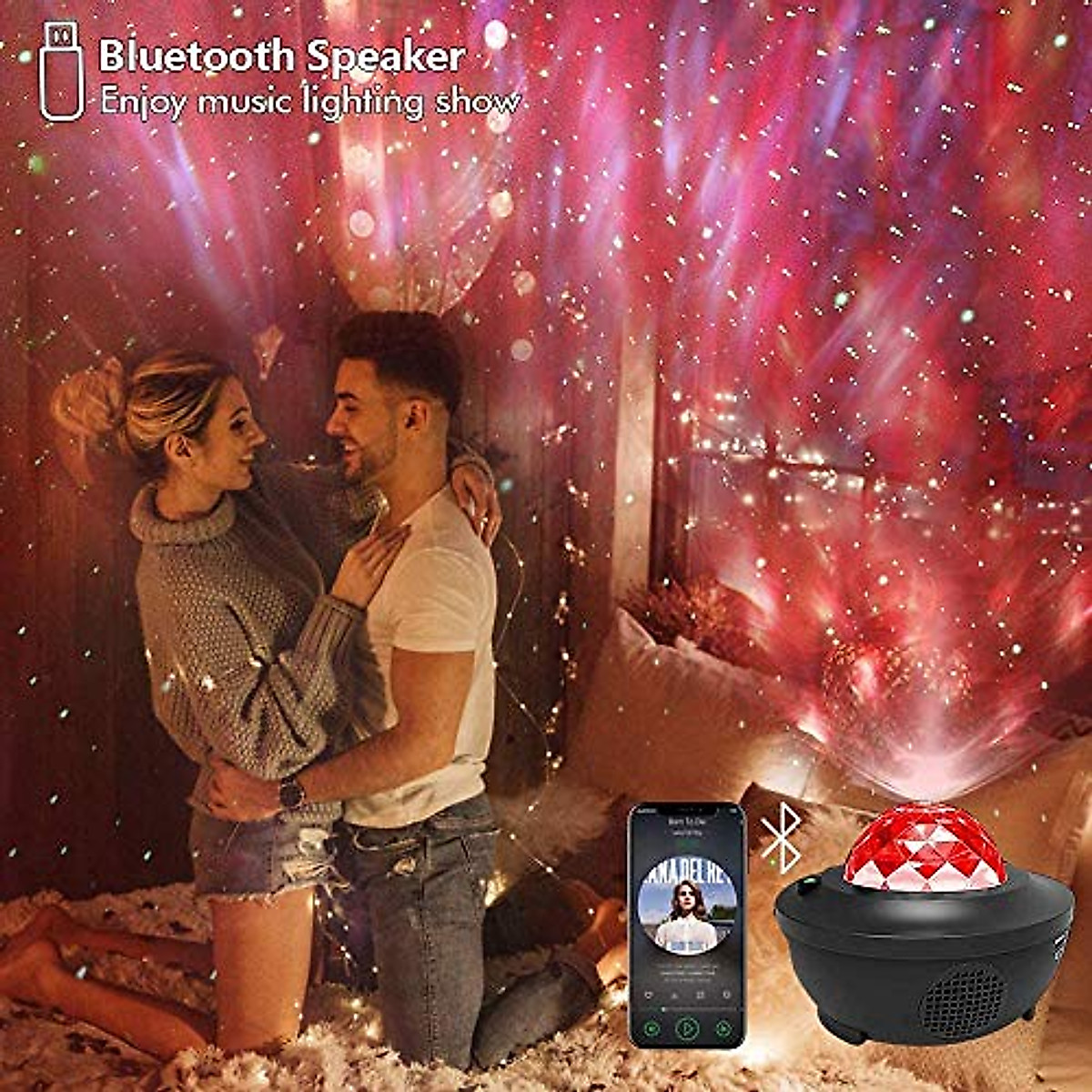 Star Projector, Ocean Wave Night Light Projector with Adjustable Lightness Remote Control Timer 10 Lighting Modes Built-in Music Speaker Galaxy Light for Kids Adult Bedroom Living Room