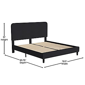 Flash Furniture Addison Platform Bed - Charcoal Fabric Upholstery - King - Headboard with Rounded Edges - Wood Slat Support - No Box Spring or Foundation Needed