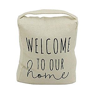 Welcome to Our Home Decorative Fabric Door Stopper with Handle, Fabric Weighted Floor Stop for Bedroom Living Room Exterior Doors, 7-7/8"W x 4-3/4"D x 9"H