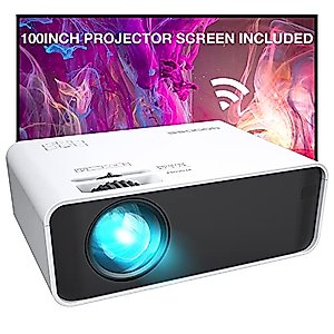 Projector, GooDee WiFi Mini Projector with Projector Screen, 7000L Synchronize Wireless Video Projector LED 1080p Full HD, Portable Home Movie Projector Support TV Stick/DVD/USB, iOS/Android Phone
