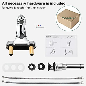 PARLOS Single Handle Mid Arc Centerset Bathroom Sink Faucet with Metal Drain Assembly and cUPC Faucet Supply Lines, Lead-Free, Chrome 13433