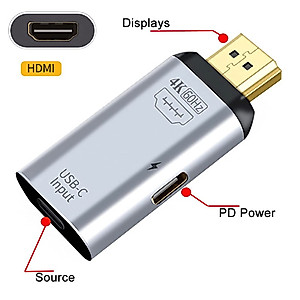 Chenyang USB-C Type-C Female Source Input HDMI Male Output 4K 60Hz 1080P Adapter with PD Power Port for Phone & Laptop