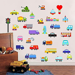 Maydahui Cartoon Cars Wall Stickers Truck Vehicles Wall Decals (35 * 40 Inch) Peel & Stick Removable Construction Transports Decal Decor for Kids Boys Bedroom Nursery Classroom