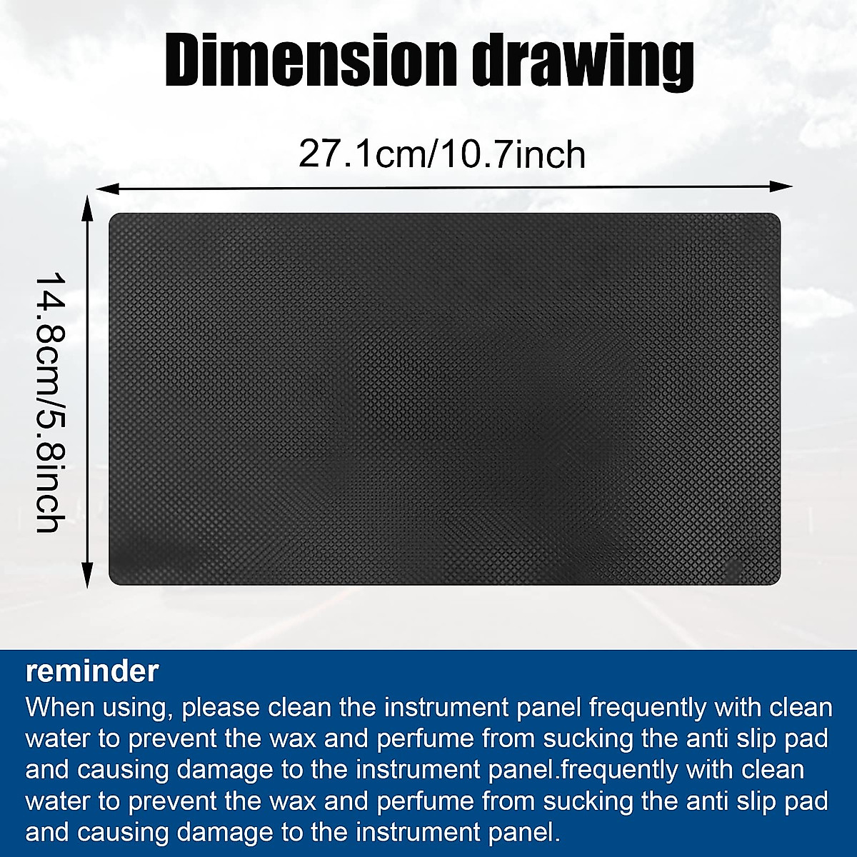 Car Dashboard Anti-Slip Rubber Pad, Two-Sided Super Sticky Dashboard Anti Slip, 10.6 x 5.9 Universal Non-Slip Car Dashboard Sticky Adhesive Mat for Cell Phones, Sunglasses, Keys More (Square /Black)