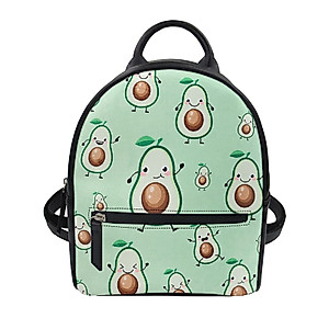 PZZ BEACH Cute Cartoon Avocado Green Mini Women PU Leather Backpack Purse Travel Casual Small Bag for Women Teen Girls
