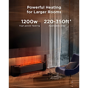 AIRMATE Electric Fireplace Heater 45"& Humidifier 2in1 with Remote, Silent 35dB Linear Fireplace Realistic Flame, Thin Indoor Fireplace Electric for the Living Room, 1200w LED Touch Control, 24H Timer