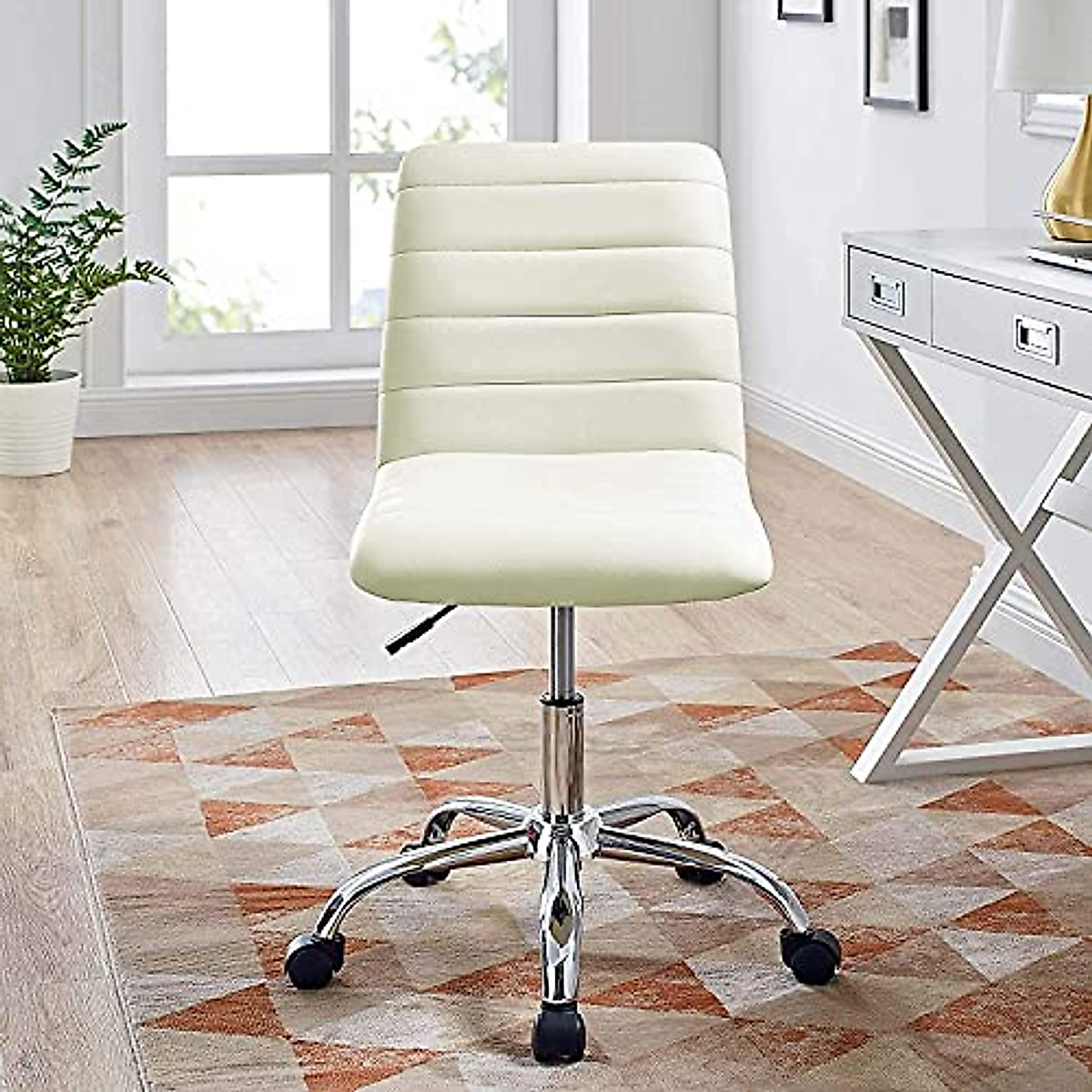 Modway Ripple Ribbed Armless Mid Back Swivel Conference Office Chair In White