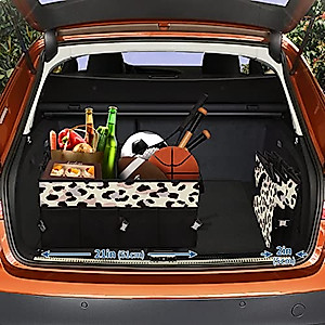 BOLIMAO Car Trunk Organizer Animal Fur Leopard Print Back Seat Large Storage Bag with Detachable Dividers Collapsible Trunk Cargo Organizer Tote Bag for Groceries SUV Camper Camping Picnic
