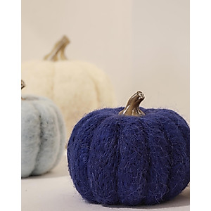 DN DECONATION Thanksgiving Resin Pumpkin Figurines with Wheat Design, 4Pcs Small Fall Pumpkin Statue, Fake Pumpkin Table Centerpiece for Harvest Fall Gift