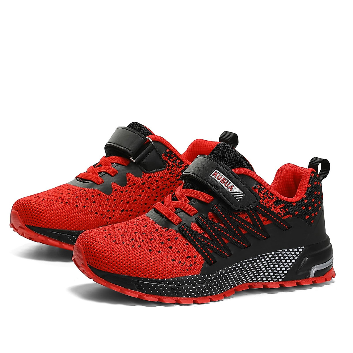 KUBUA Kids Sneakers for Boys Girls Running Tennis Shoes Lightweight Breathable Sport Athletic Black Red Big Kid Size 2