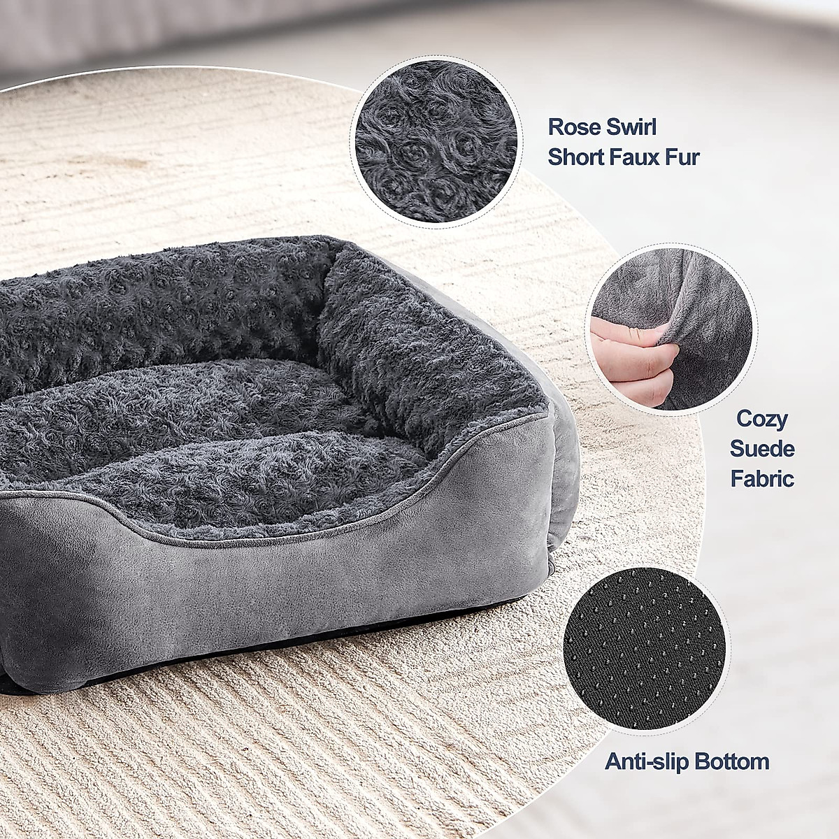 JOEJOY Rectangle Dog Bed for Large Medium Small Dogs Machine Washable Sleeping Dog Sofa Bed Non-Slip Bottom Breathable Soft Puppy Bed Durable Orthopedic Calming Pet Cuddler, Multiple Size, Grey
