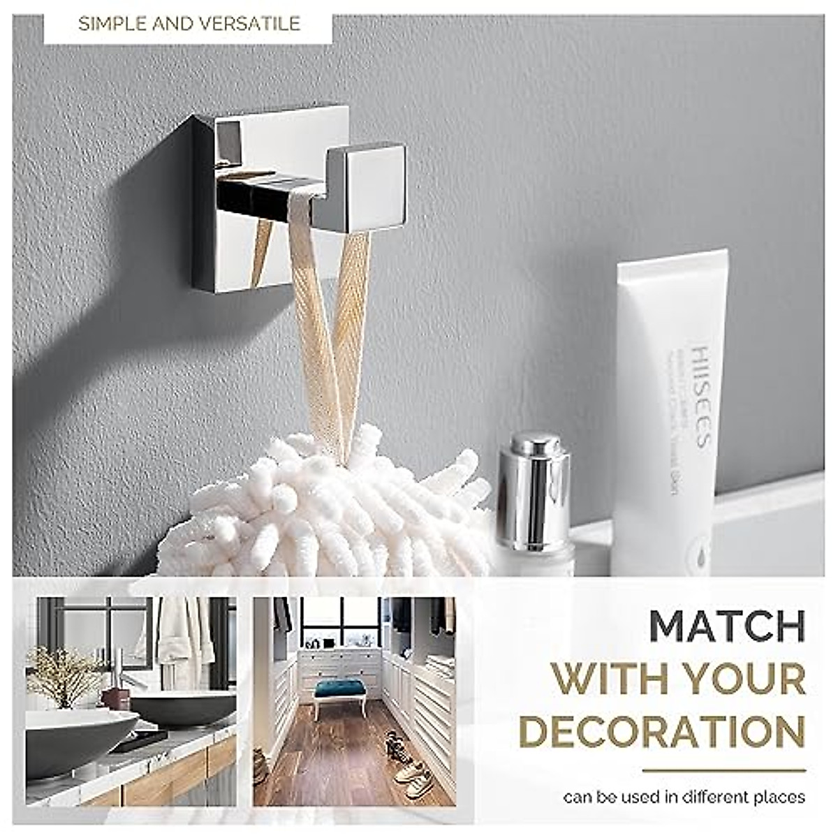 Angle Simple Bath Towel Hook, Solid Metal Bathroom Shower Square Hook Hand Towel Bathrobe Sponges Hanger Kitchen Cabinet Closet Hook Pants and Shirt Holder Polished Chrome, Wall Mounted