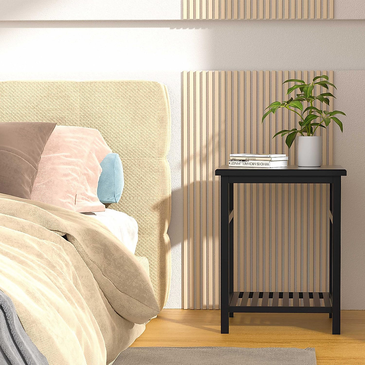 WTZ Nightstand, End Table, Bamboo Night Stand Bedside Table, Side Table for Bedroom Living Room Lounge, Space Saving, Easy to Assemble, NS-537 (1 Pack, Black)